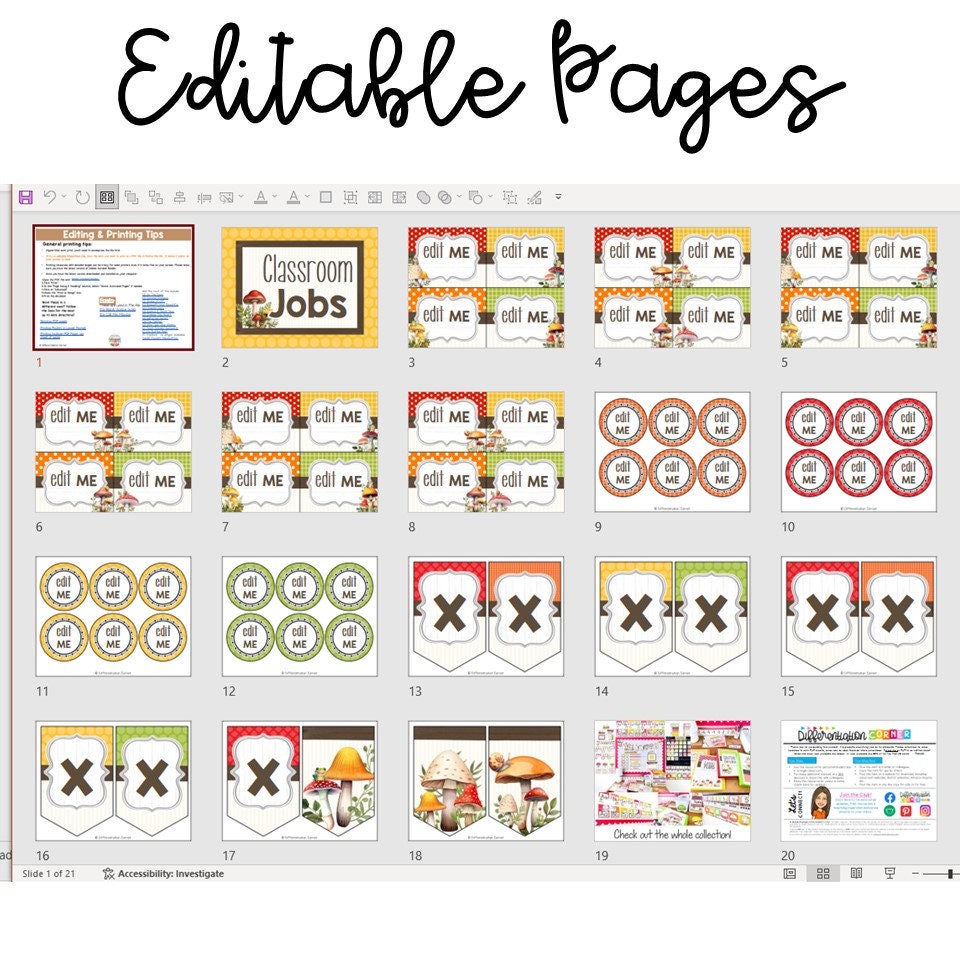 Editable Classroom Job Chart Template Mushroom Retro Classroom Decor ...