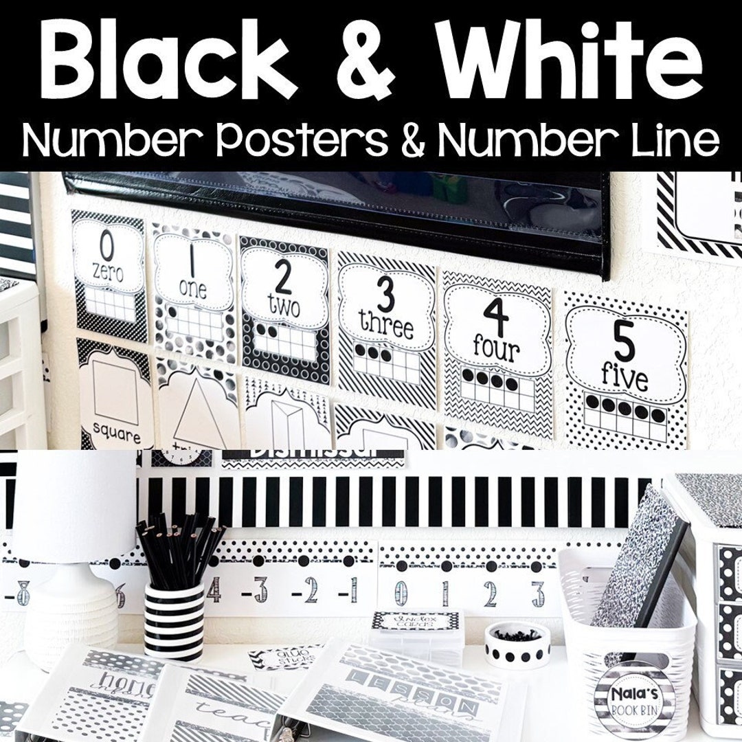 Number Posters 0-30 Number Line With Negative Numbers Black and White ...