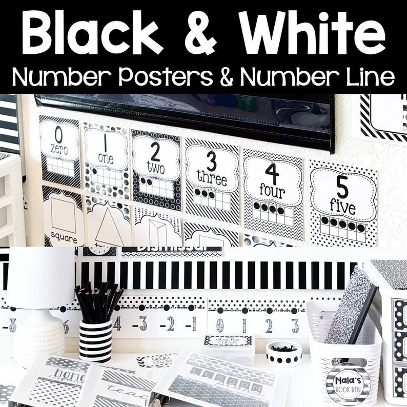 Number Posters 0-30 Number Line With Negative Numbers Black and White ...