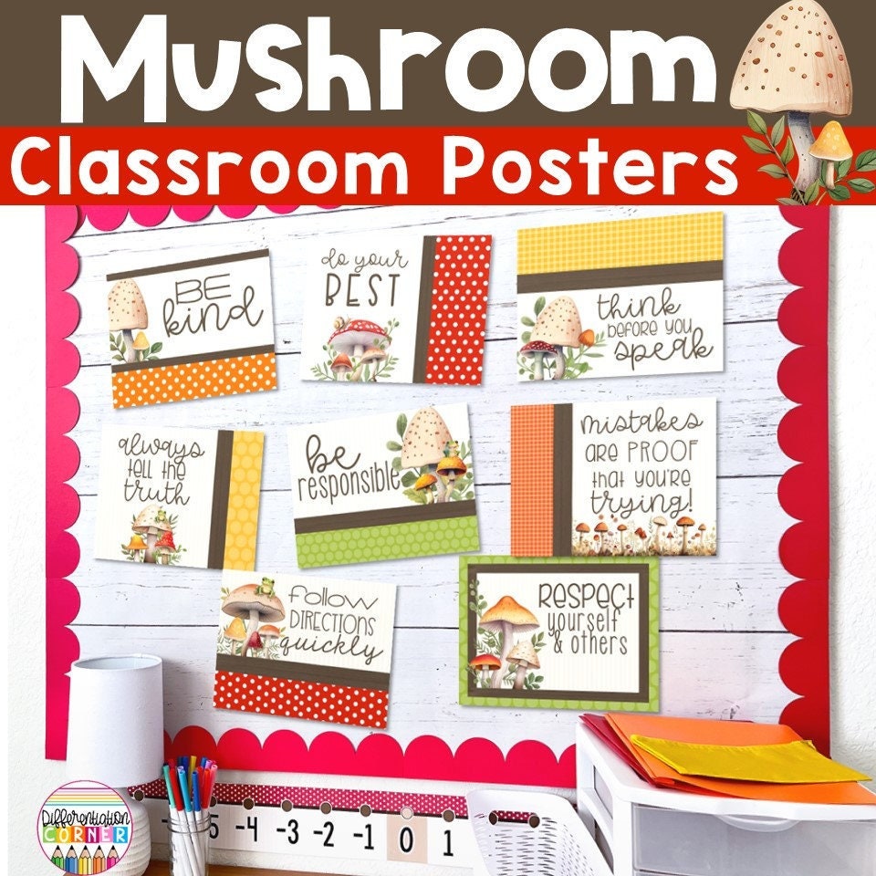 Mushroom Retro Classroom Rules Posters Mushroom Classroom Decor ...