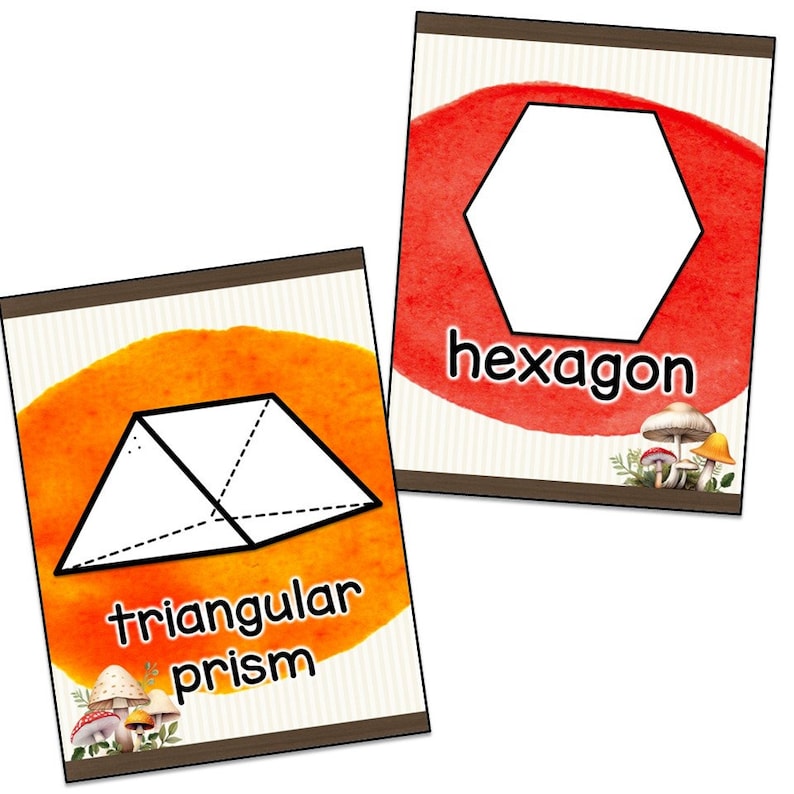 PRINTABLE Shape Posters Charts Mushroom Retro Classroom Decor 2D and 3D ...