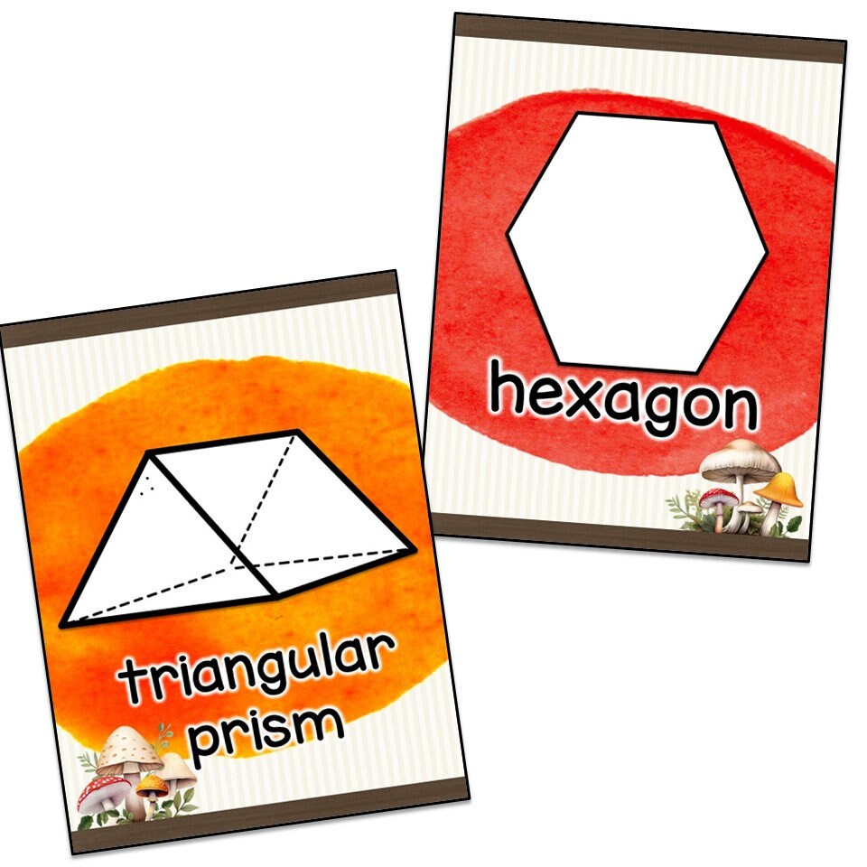 PRINTABLE Shape Posters Charts Mushroom Retro Classroom Decor 2D and 3D ...