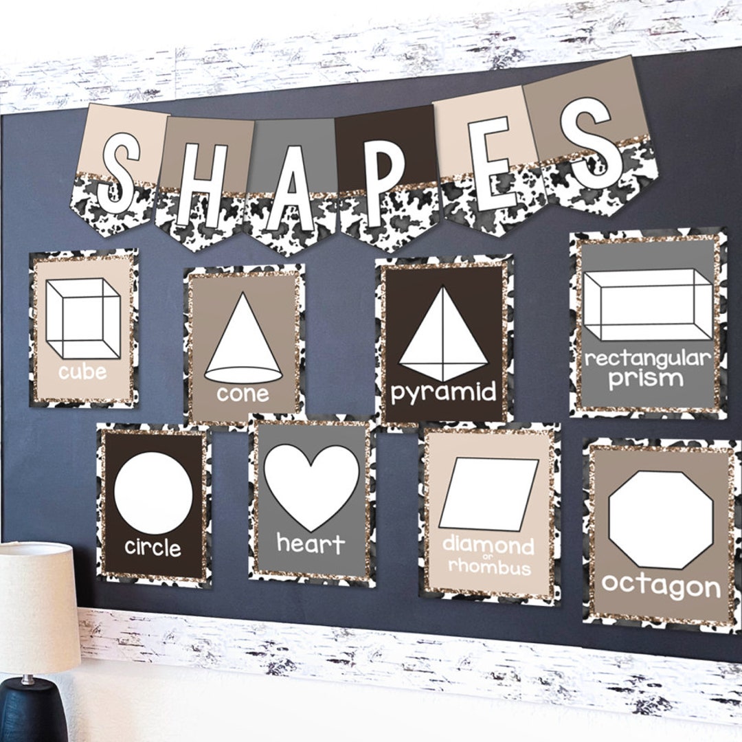 PRINTABLE Shape Posters Charts Farmhouse Cow Print Classroom Decor 2D ...