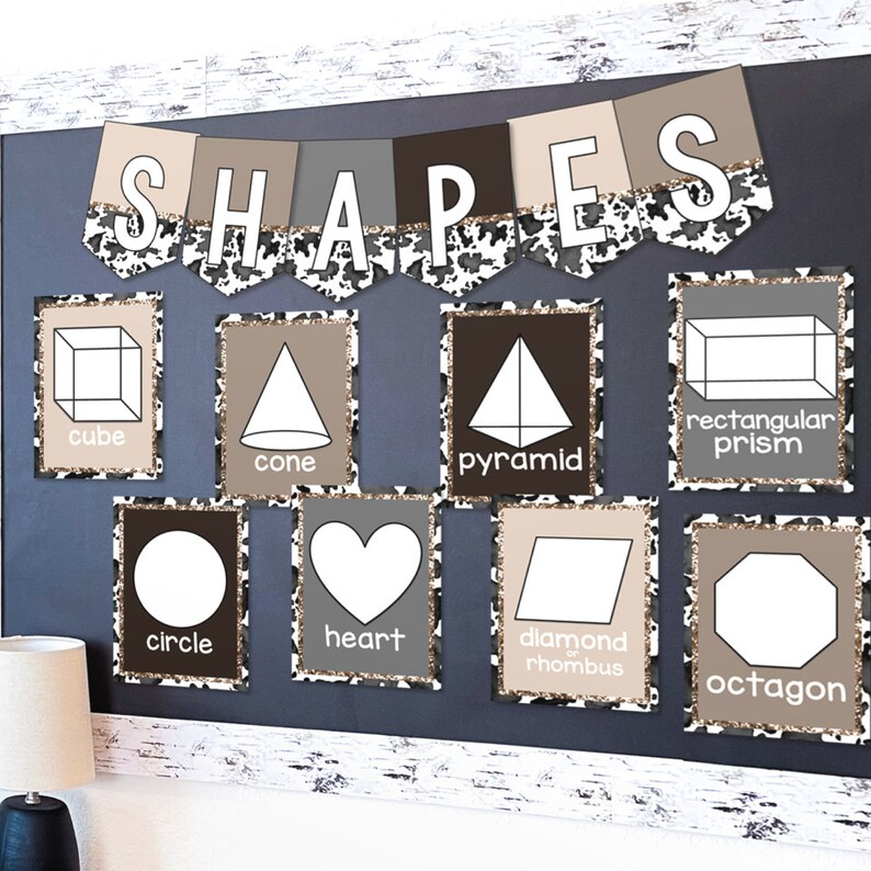 PRINTABLE Shape Posters Charts Farmhouse Cow Print Classroom Decor 2D ...