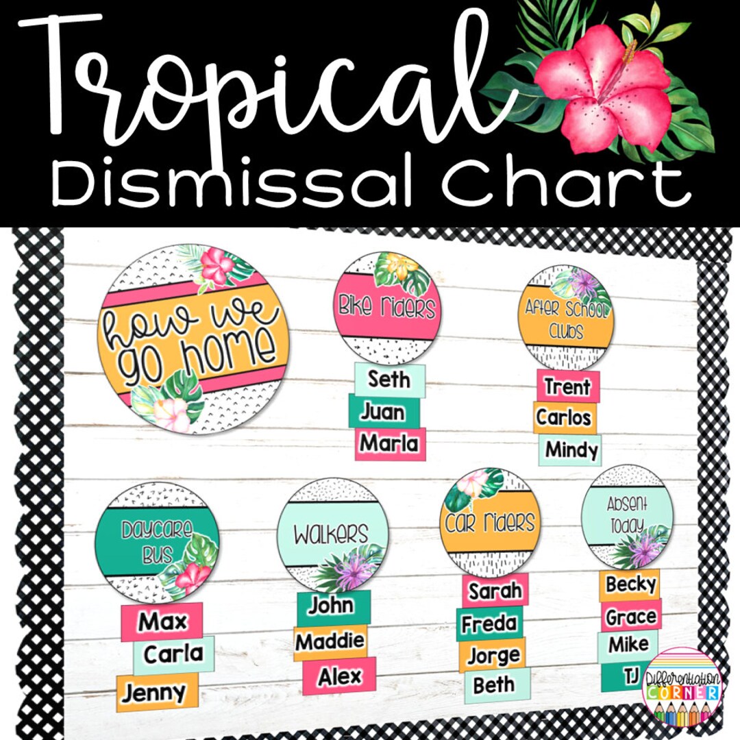How We Go Home Dismissal Chart Template Tropical Classroom Decor How We ...