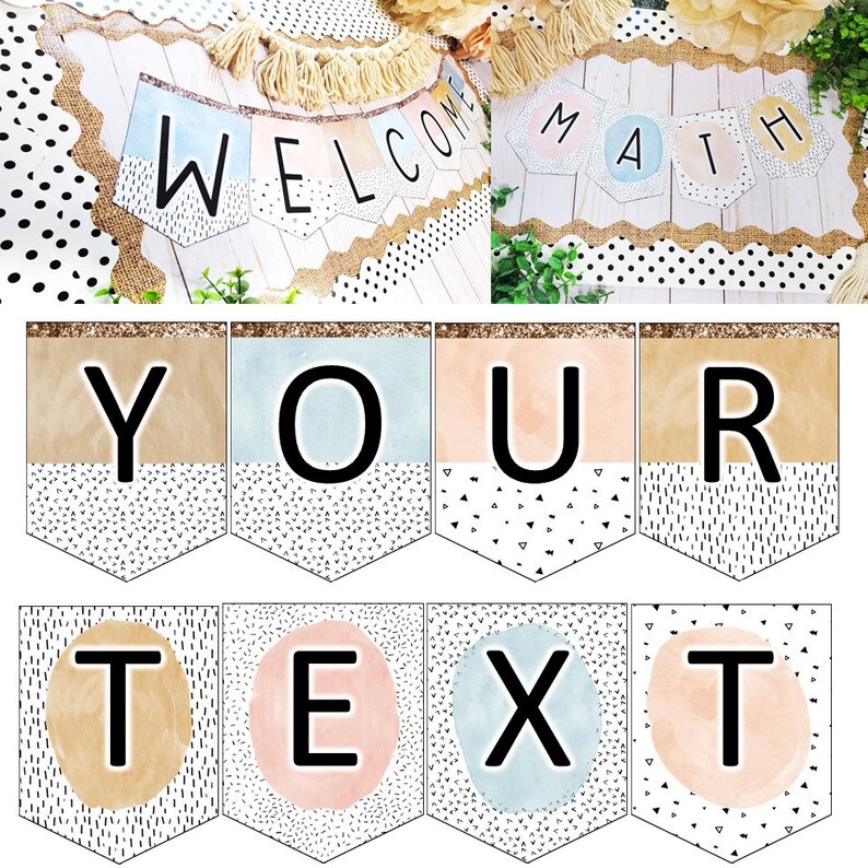 Editable Boho Bunting Bulletin Board Banner Letters Neutral - Etsy