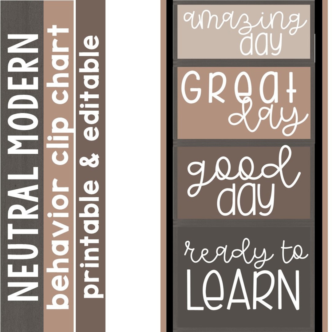 Printable Behavior Clip Chart, Neutral Classroom Decor, Editable Behavior Chart for Classroom ...