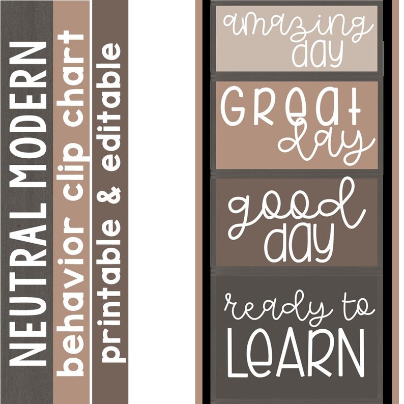 Printable Behavior Clip Chart, Neutral Classroom Decor, Editable ...