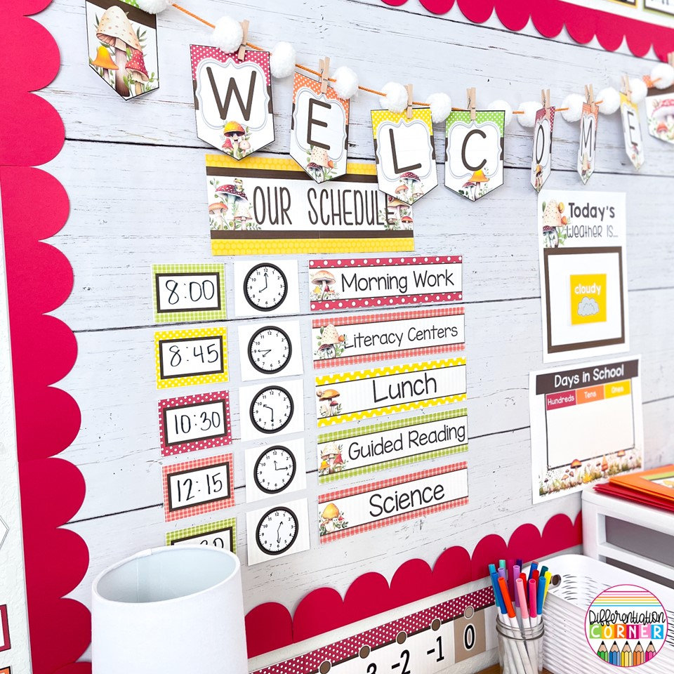 Editable Daily Schedule Cards Mushroom Retro Classroom Decor Printable ...
