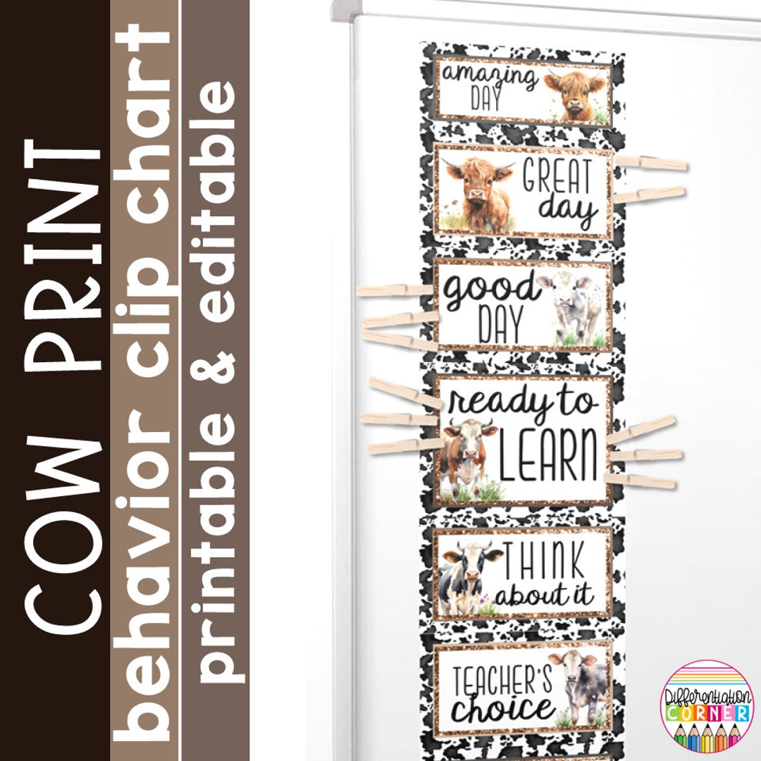 Printable Cow Print Behavior Clip Chart Farmhouse Classroom Decor ...