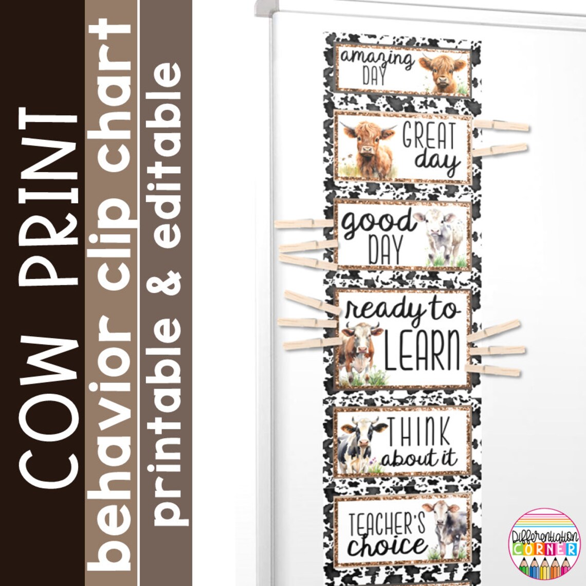 Printable Cow Print Behavior Clip Chart Farmhouse Classroom Decor ...