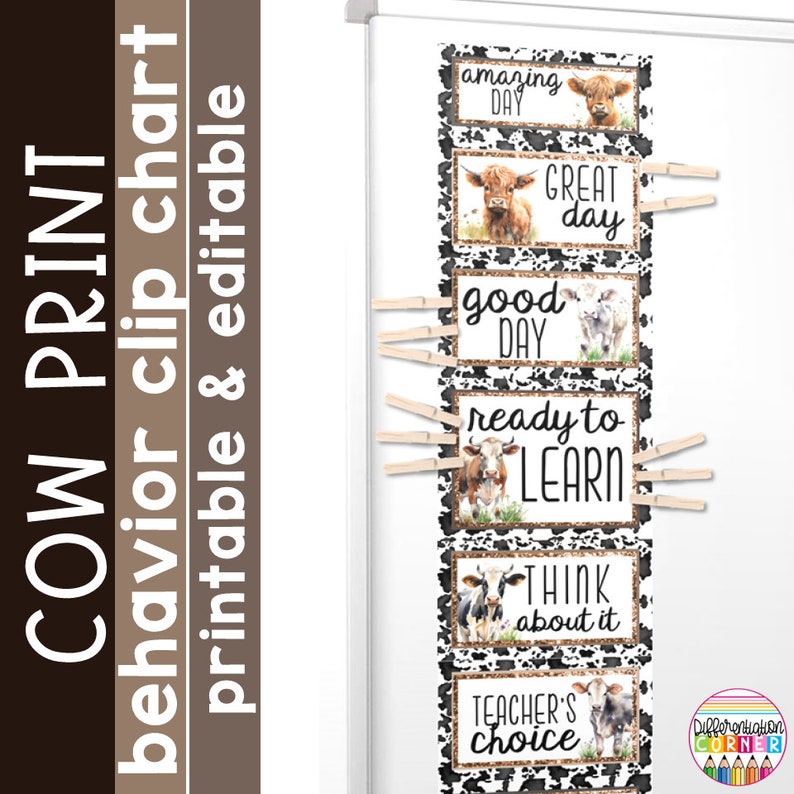 Printable Cow Print Behavior Clip Chart Farmhouse Classroom Decor ...