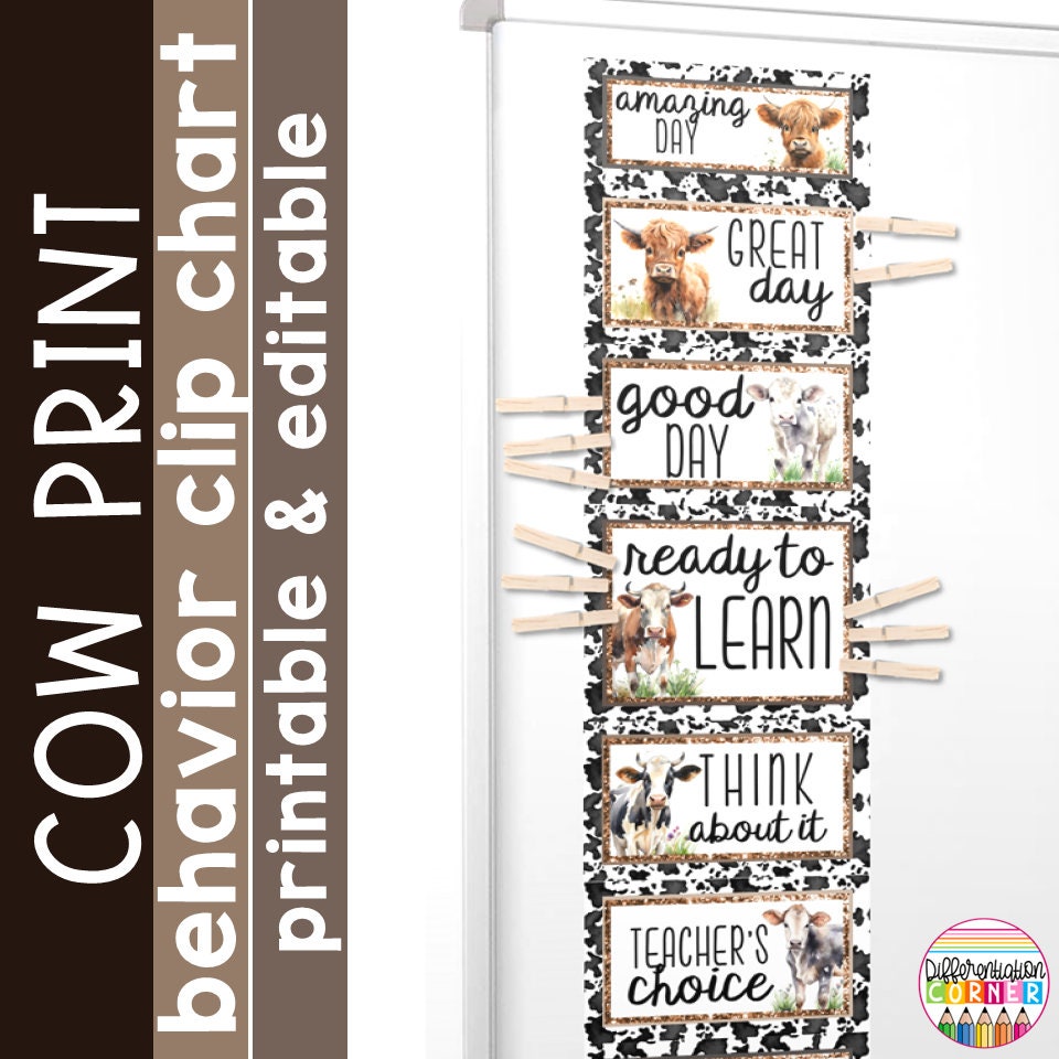 Printable Cow Print Behavior Clip Chart Farmhouse Classroom Decor ...