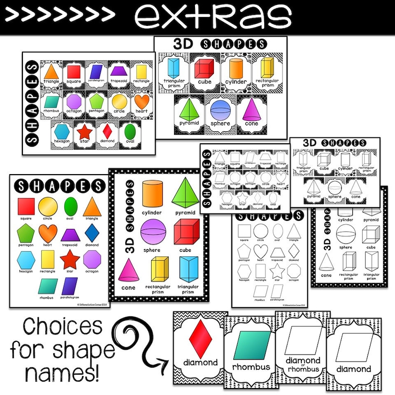 PRINTABLE Shape Posters Charts Black and White Classroom Decor 2D and ...