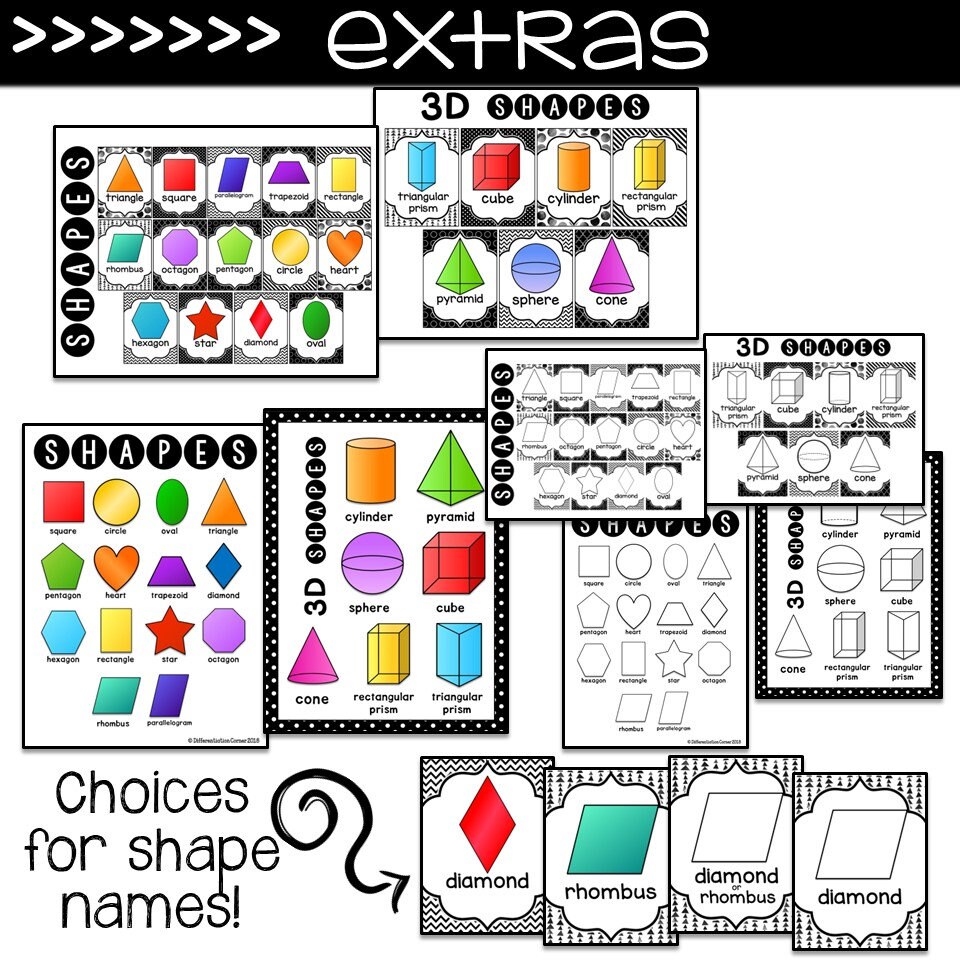 PRINTABLE Shape Posters Charts Black and White Classroom Decor 2D and ...