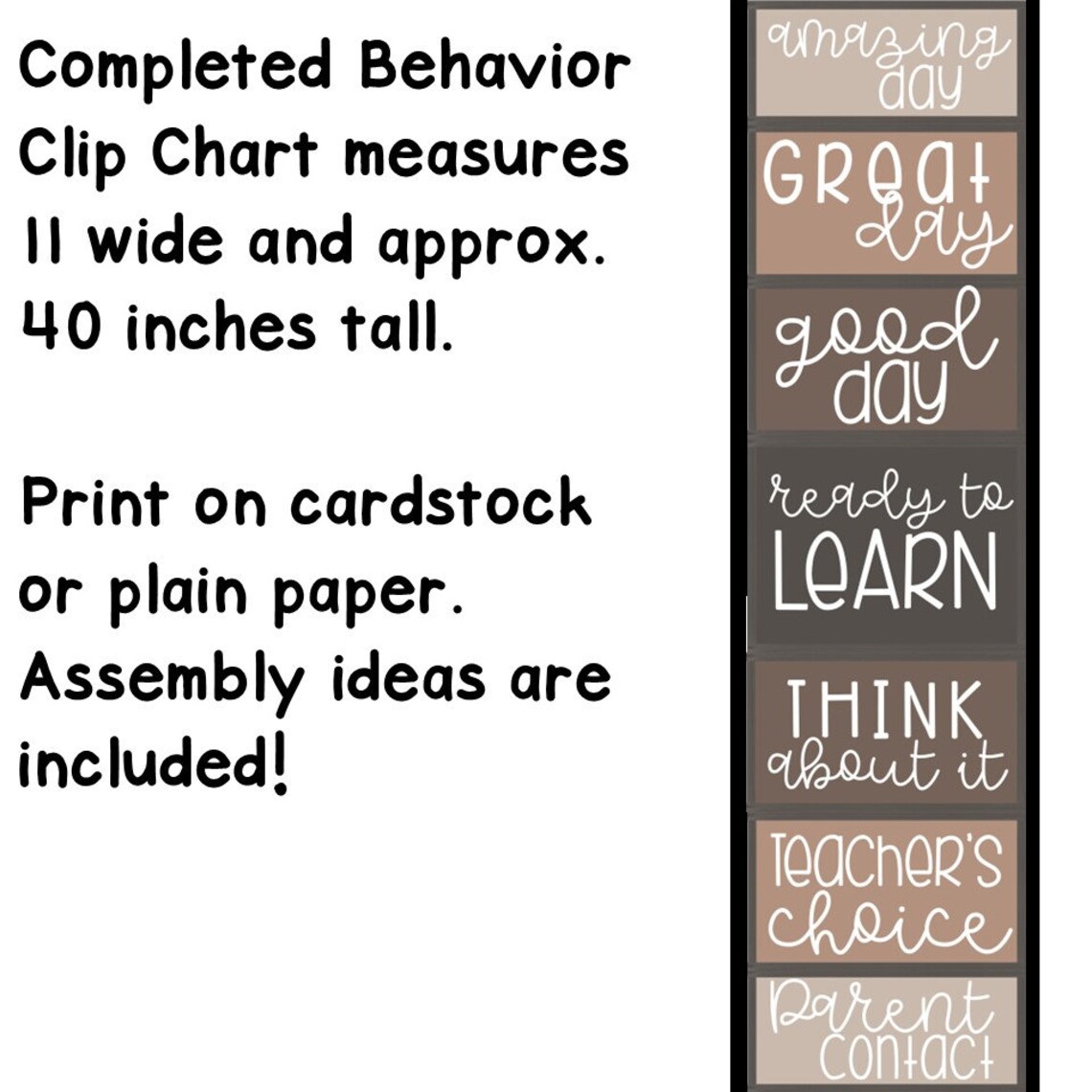 Printable Behavior Clip Chart, Neutral Classroom Decor, Editable ...
