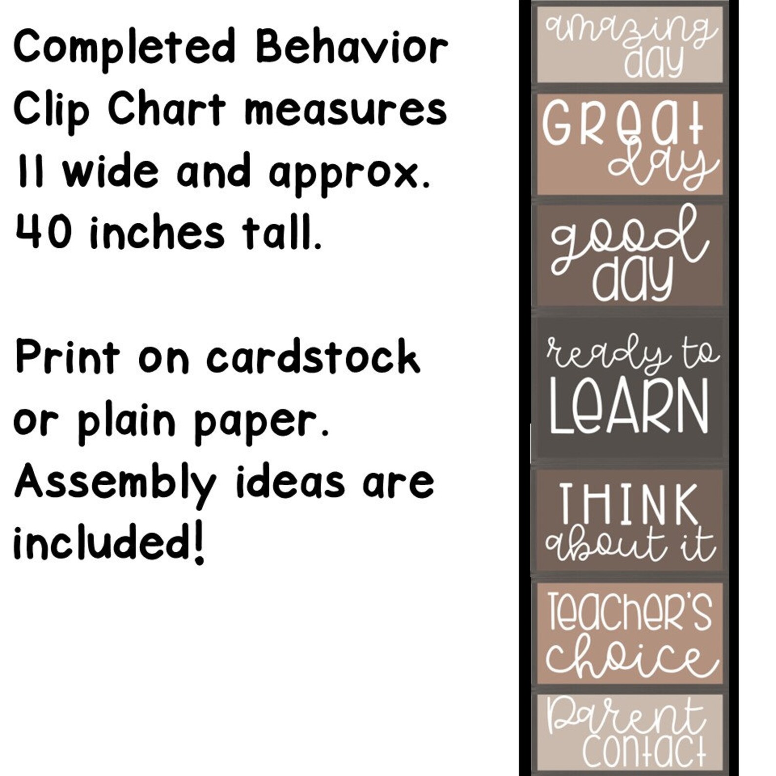 Printable Behavior Clip Chart, Neutral Classroom Decor, Editable ...