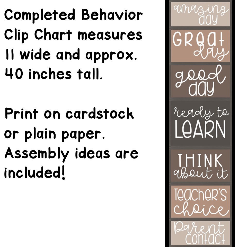 Printable Behavior Clip Chart, Neutral Classroom Decor, Editable ...