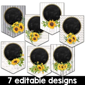 Editable Bunting Bulletin Board Banner Letters Sunflower - Etsy