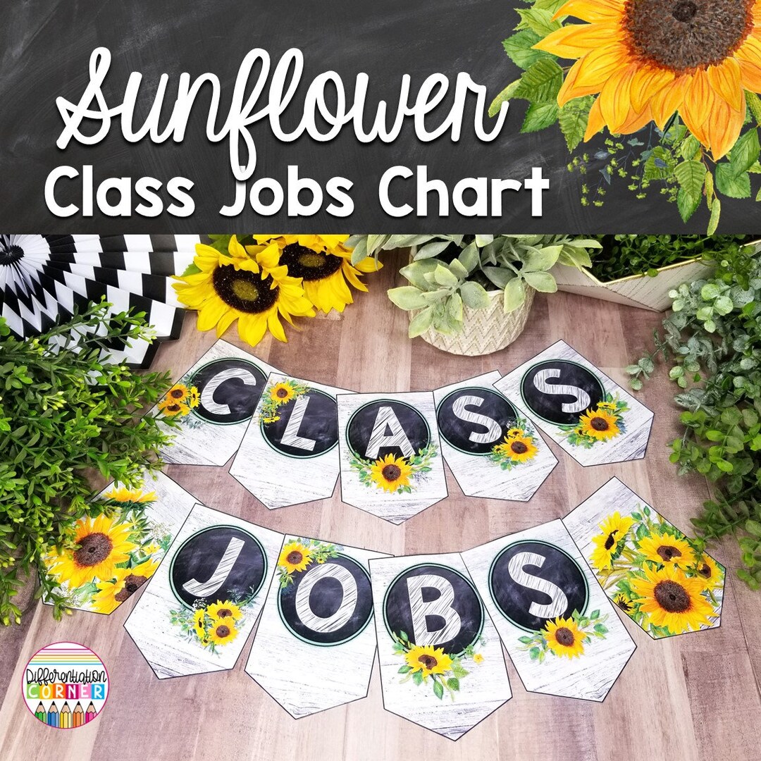 Editable Classroom Jobs Chart Template Sunflower Farmhouse Classroom ...