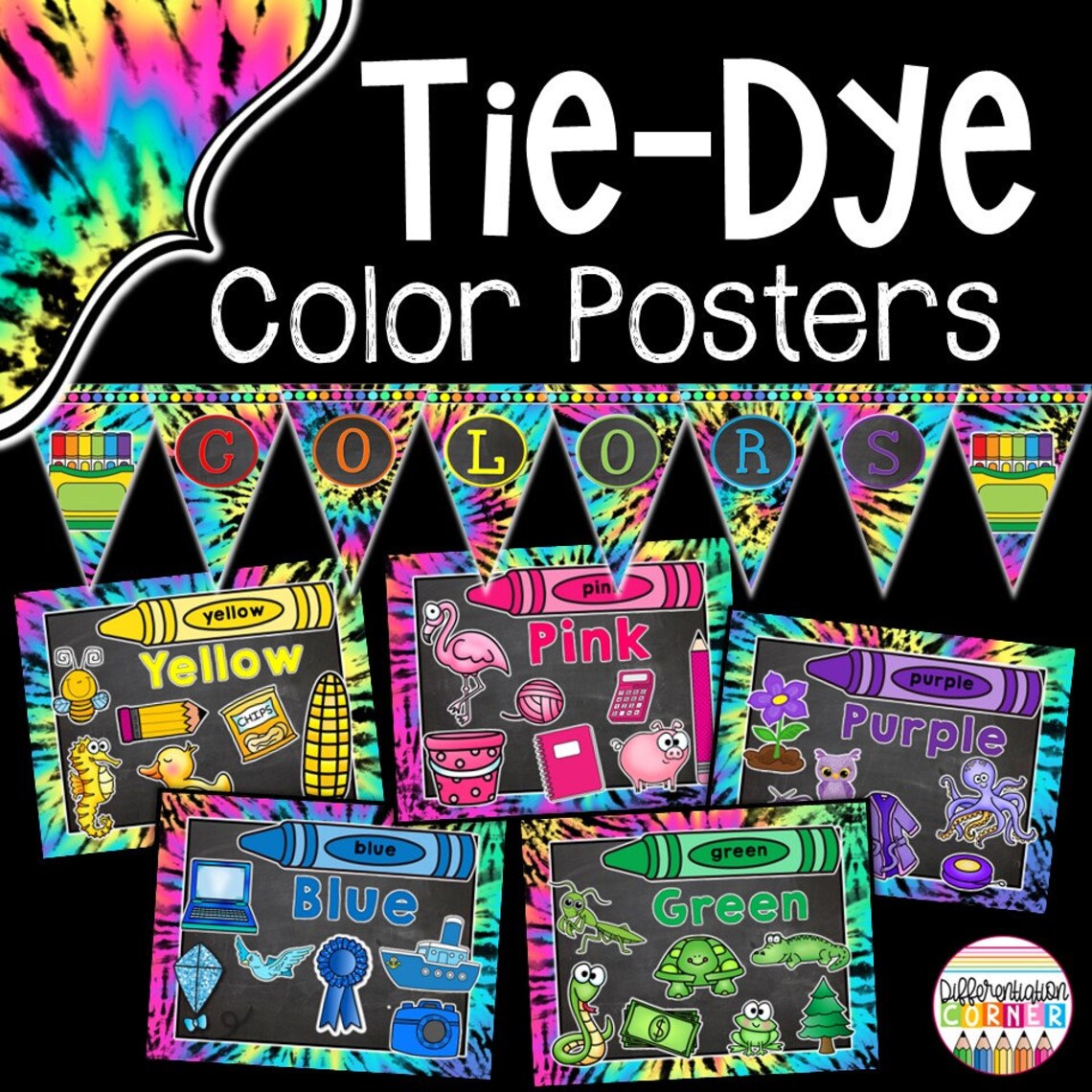 PRINTABLE Color Posters Pack Tie Dye Retro Classroom Decor Retro Colors ...