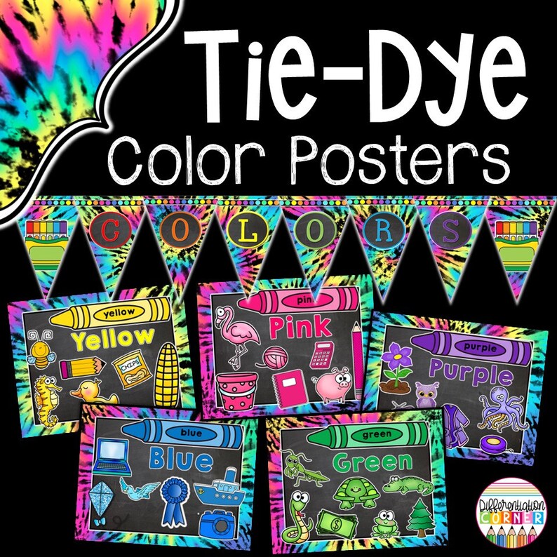 PRINTABLE Color Posters Pack Tie Dye Retro Classroom Decor Retro Colors ...