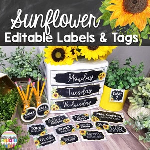 Editable Classroom Labels Sunflower Farmhouse Classroom Decor Sunflower ...