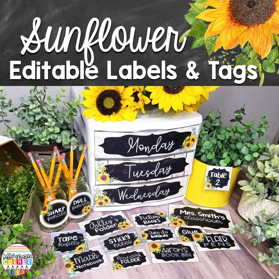 Editable Classroom Labels Sunflower Farmhouse Classroom Decor - Etsy
