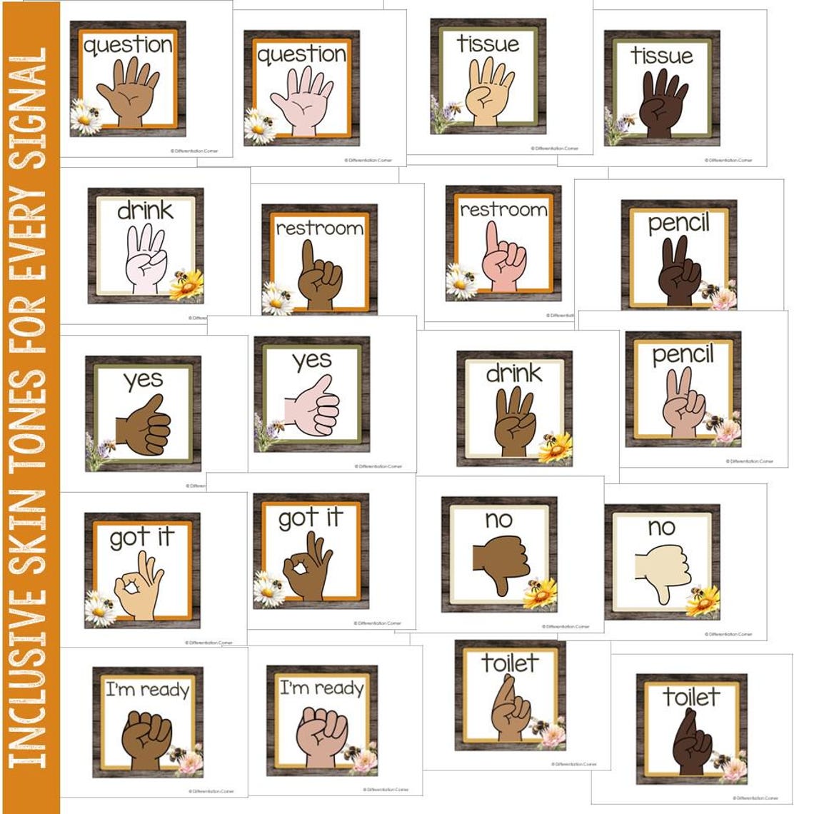 Classroom Hand Signal Posters, Bee Classroom Decor, Editable Hand ...