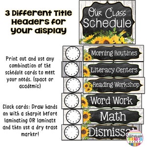 Editable Daily Schedule Cards Sunflower Farmhouse Classroom Decor ...