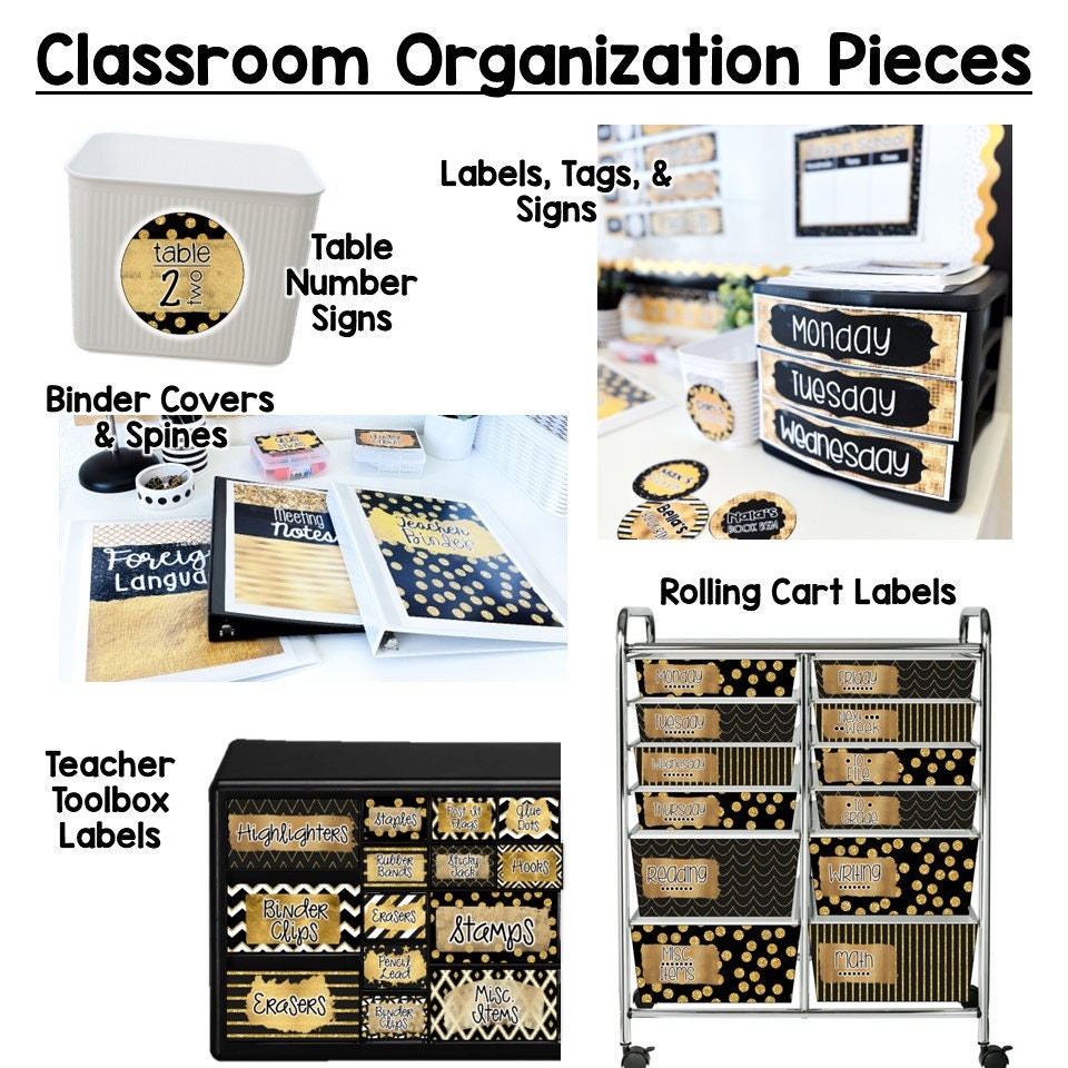 Black and Gold Classroom Decor Bundle Classroom Bulletin Board Display ...