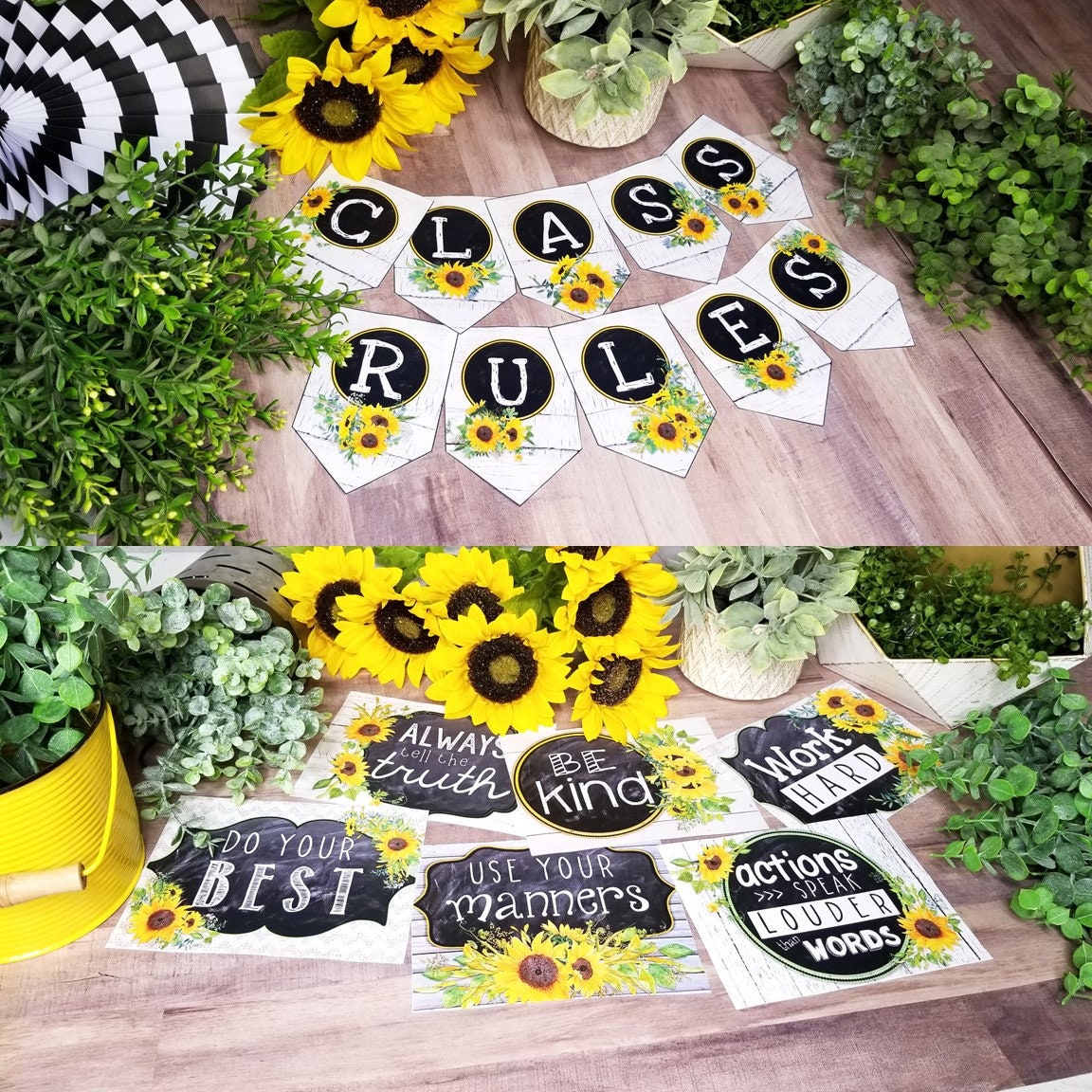 Editable Classroom Rules Posters Sunflower Farmhouse Classroom Decor ...