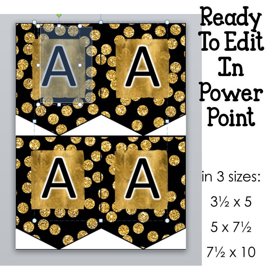 Editable Bunting Bulletin Board Banner Letters Black and Gold Classroom ...