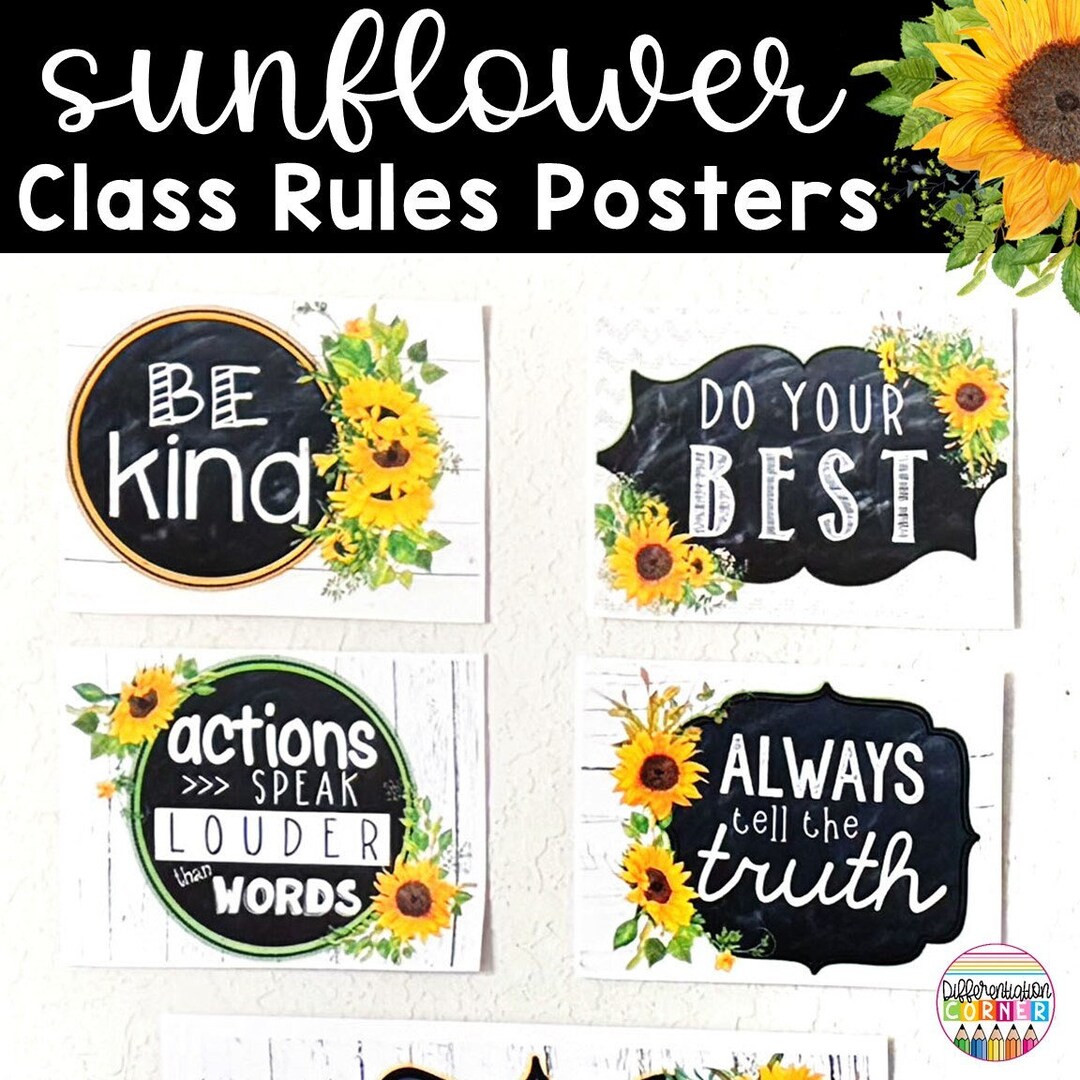 Editable Classroom Rules Posters Sunflower Farmhouse Classroom Decor ...
