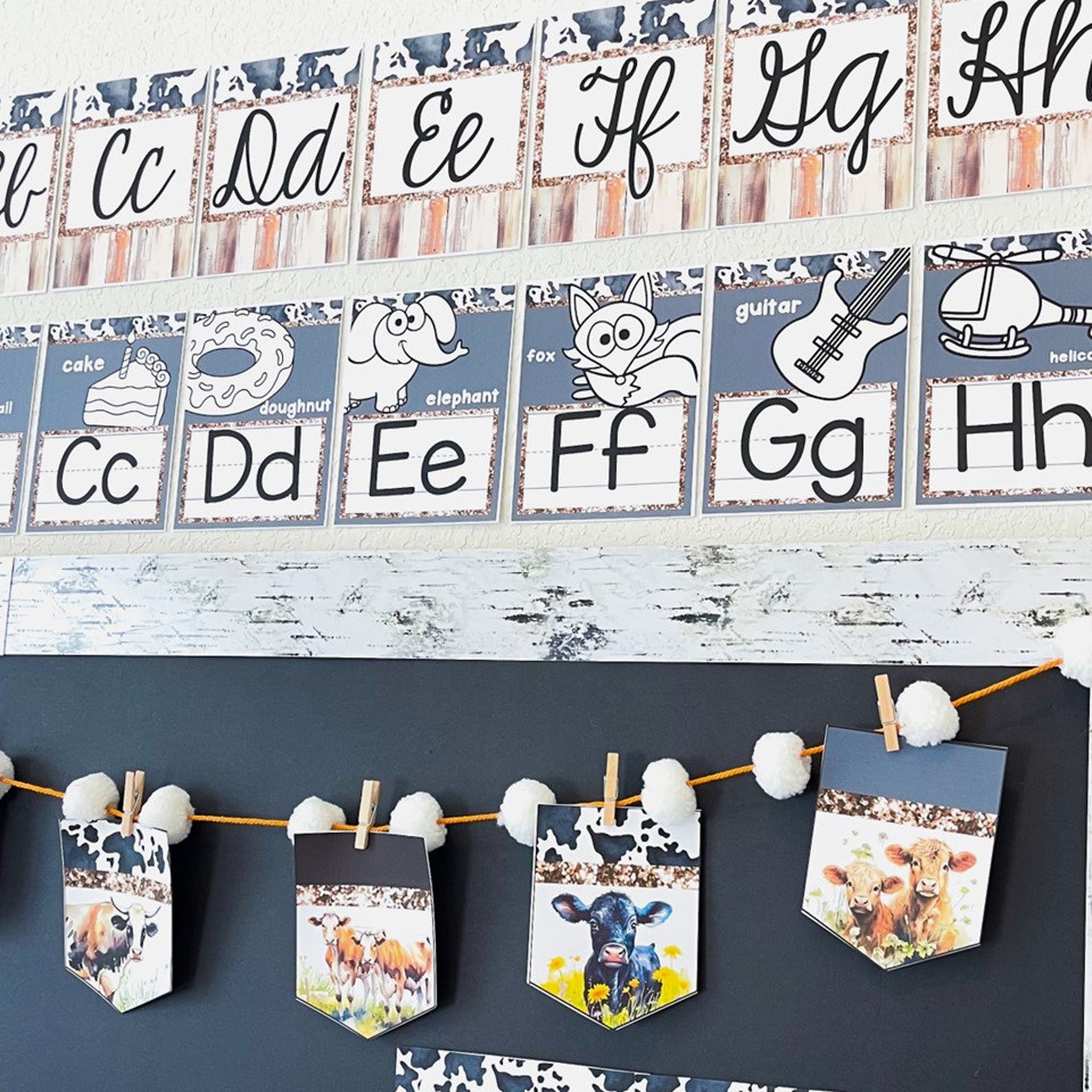 Cursive Alphabet Posters for the Classroom Cow Print Farmhouse ...