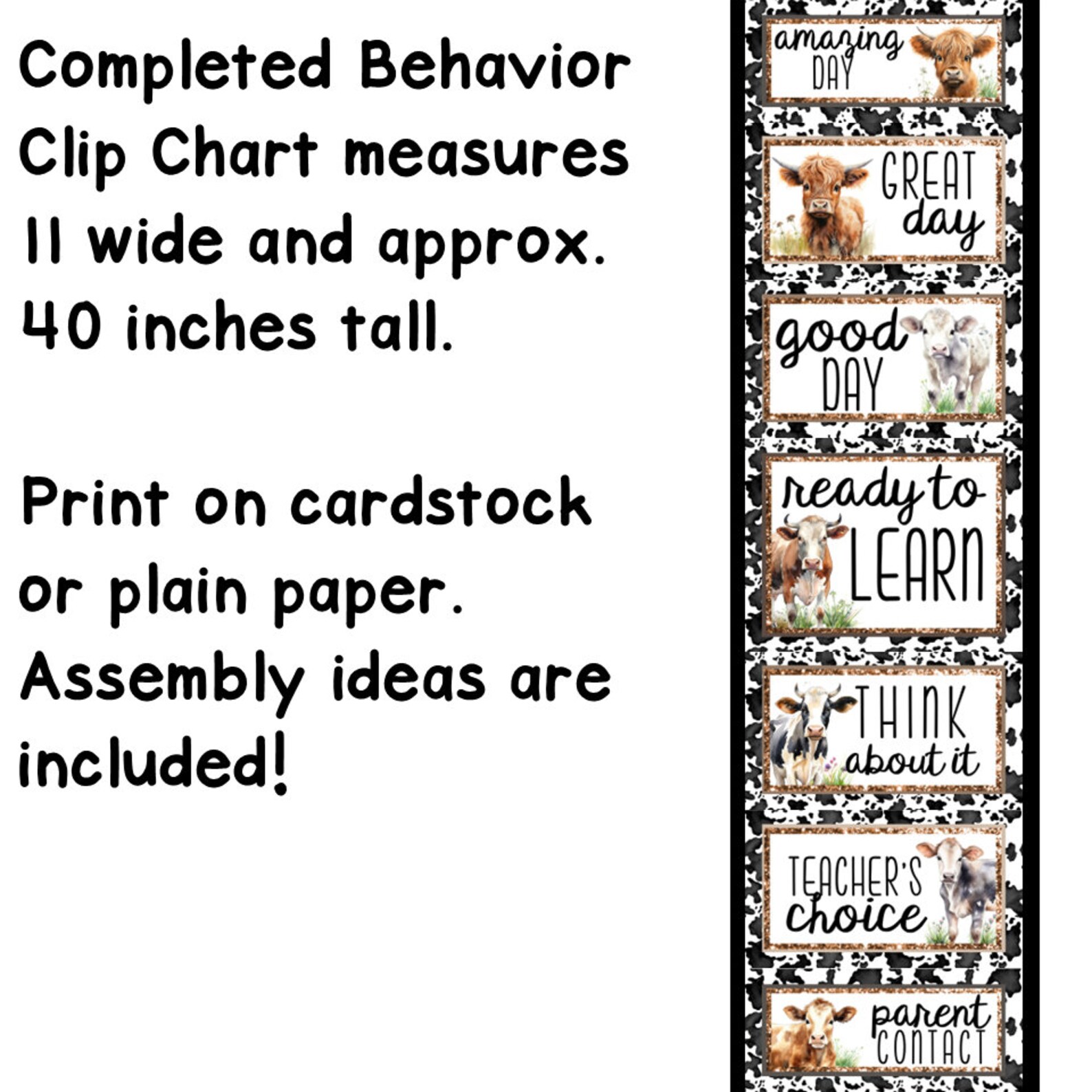 Printable Cow Print Behavior Clip Chart Farmhouse Classroom Decor ...