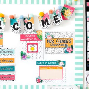 Modern Tropical Classroom Decor Bundle | Signs, Posters, Bulletin ...