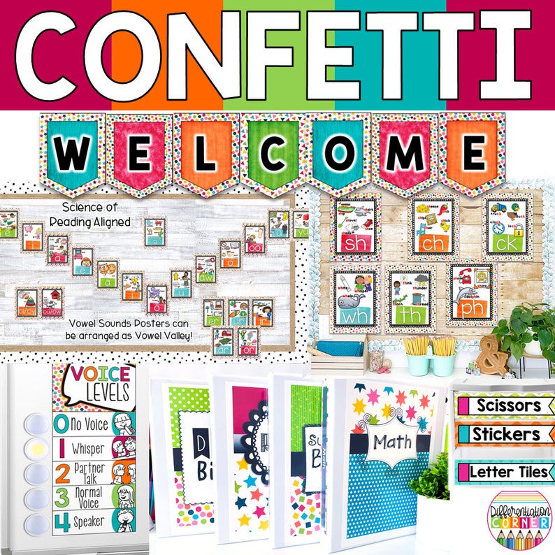 Confetti Rainbow Classroom Decor Bundle | Classroom Bulletin Board ...