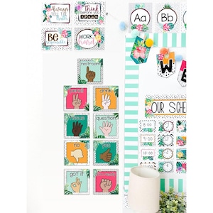 Classroom Hand Signal Posters, Tropical Classroom Decor, Editable Hand ...
