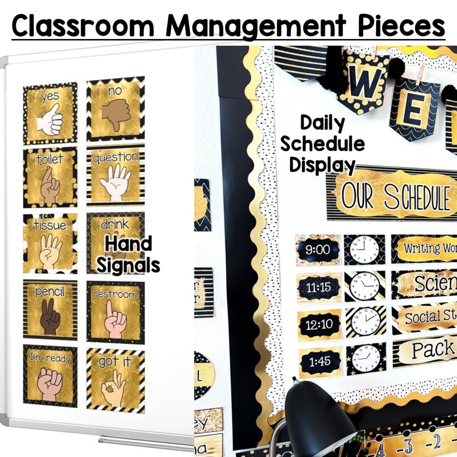 Black and Gold Classroom Decor Bundle Classroom Bulletin Board Display ...