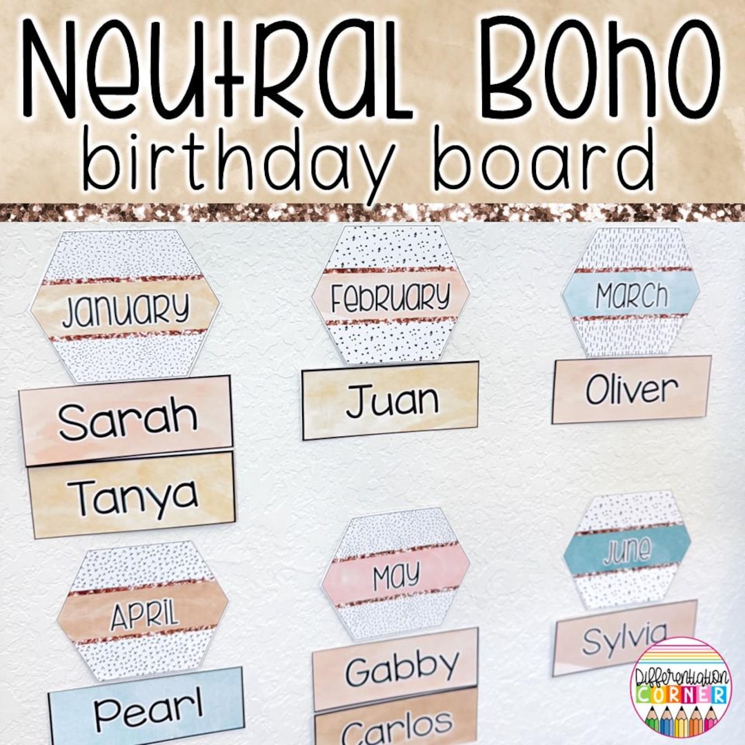 Boho Classroom Birthday Board Neutral Boho Classroom Decor Birthday ...