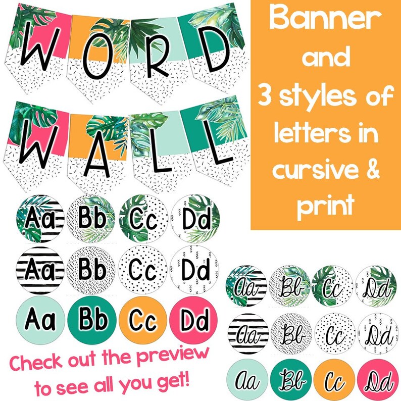 Classroom Word Wall Display Editable Tropical Classroom Decor Word Wall ...