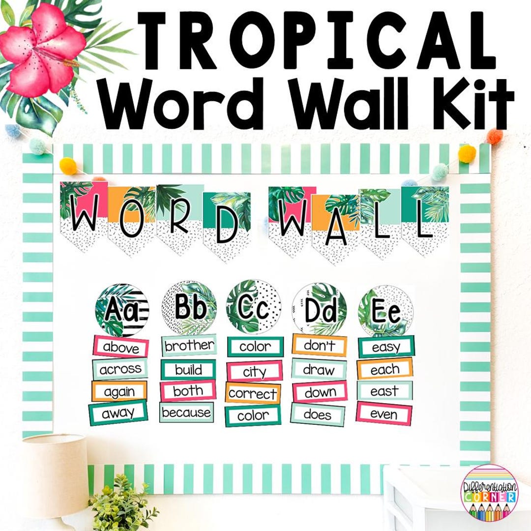 Classroom Word Wall Display Editable Tropical Classroom Decor Word Wall ...