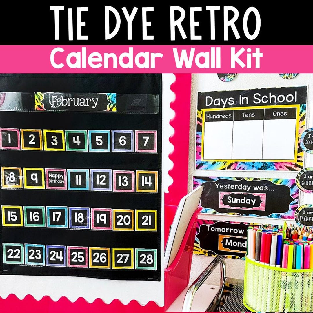 Tie Dye Retro Classroom Calendar & Weather Display Set Groovy Bright ...