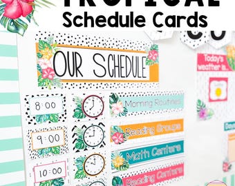 Tropical Botanical Schedule Cards - Classroom Timetable - Editable ...