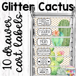 10 Drawer Cart Rolling Labels Editable Cactus Classroom Decor Succulent ...