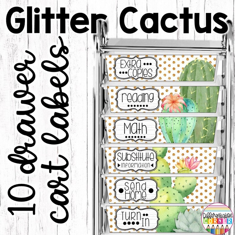 10 Drawer Cart Rolling Labels Editable Cactus Classroom Decor - Etsy