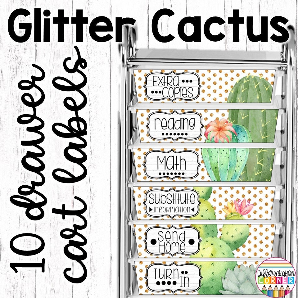 10 Drawer Cart Rolling Labels Editable Cactus Classroom Decor - Etsy