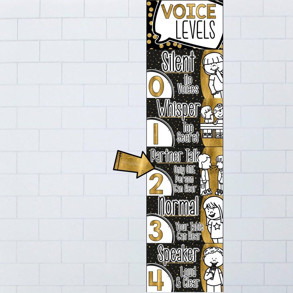 Printable Voice Level Chart Posters Black and Gold Classroom Decor ...