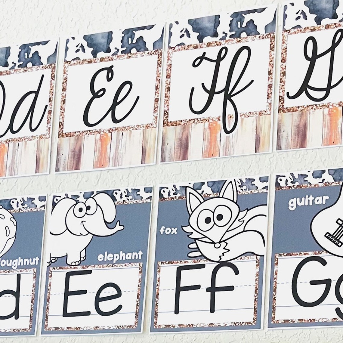 Cursive Alphabet Posters for the Classroom Cow Print Farmhouse ...